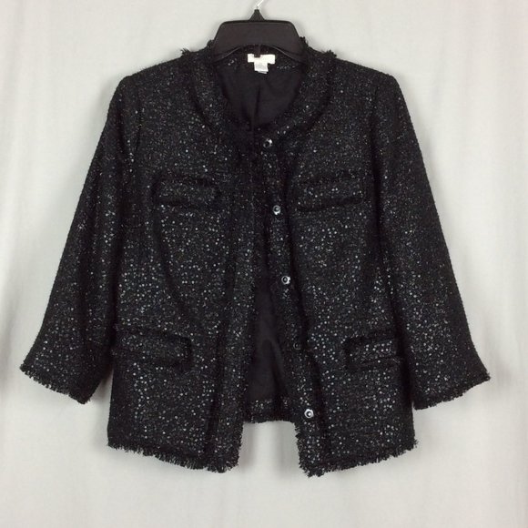 Chico's | Jackets & Coats | Chicos 34 Sleeve Sequin Fringe Tweed Jacket ...